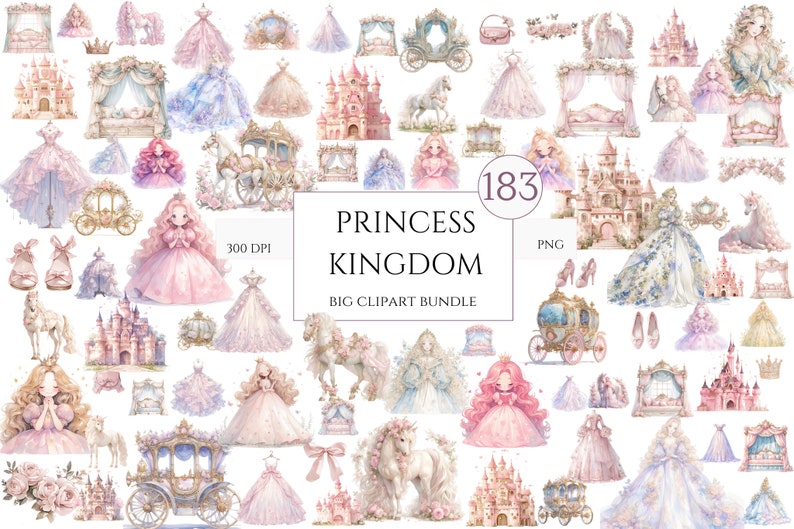 Princess Clipart Watercolor Princess Clipart Fairytale Princess Kingdom ...