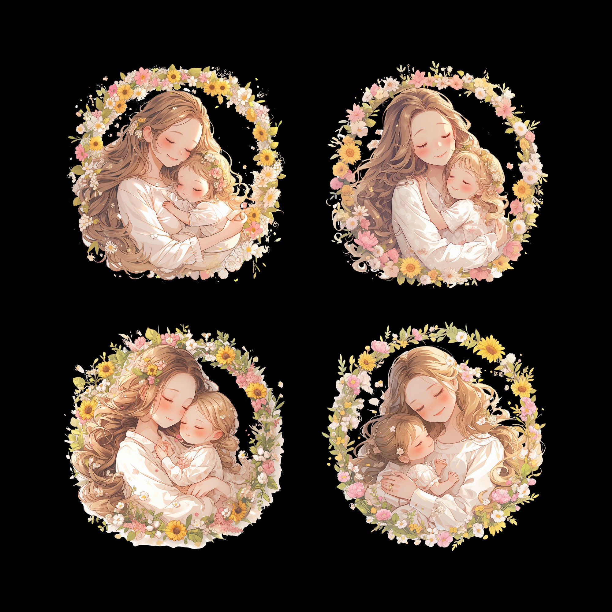 17 Mother and Daughter Clipart, Mother's Day Card, Printable Watercolor ...