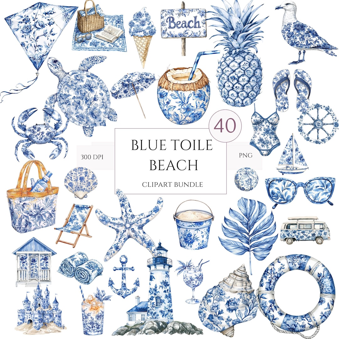 Beach Blue Toile De Jouy Clipart | Chinoiserie Beach 40 PNG | French ...