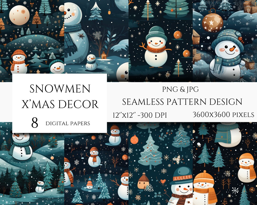 Blue Snowmen Seamless Digital Paper Pack | Pattern, Snowman Scrapbook ...