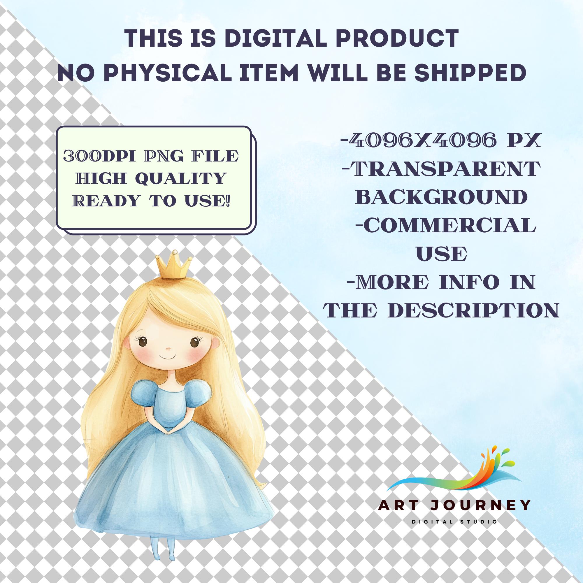 Watercolor Princess Clipart | Blue Fairytale Princess PNG | Cute Girl ...