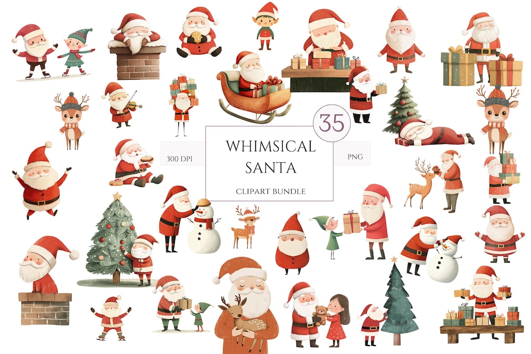 Whimsical Santa Clipart, Xmas Kids Illustration, Cute Scandi Santa ...