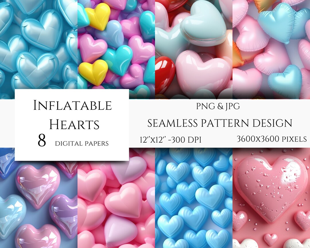 Inflatable Hearts Seamless Puffy Pattern Digital Download 3D Balloon ...