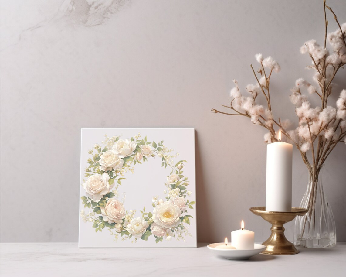 Set of 20, Pink and White Roses Frame Watercolor, Floral Frame Clipart ...