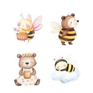 Whimsical Bear and Bee Watercolor Clipart, Cute Honey, Tree & Flower 42 ...