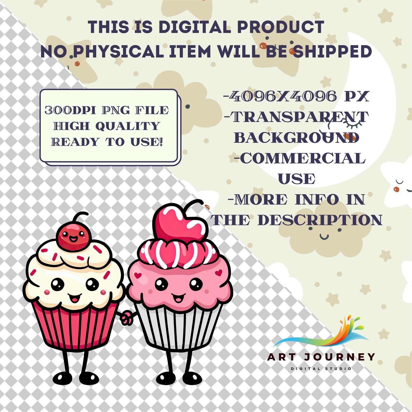 Kawaii Cupcake Clipart Bundle - 52 PNG Bundle Adorable Cupcake Clipart ...