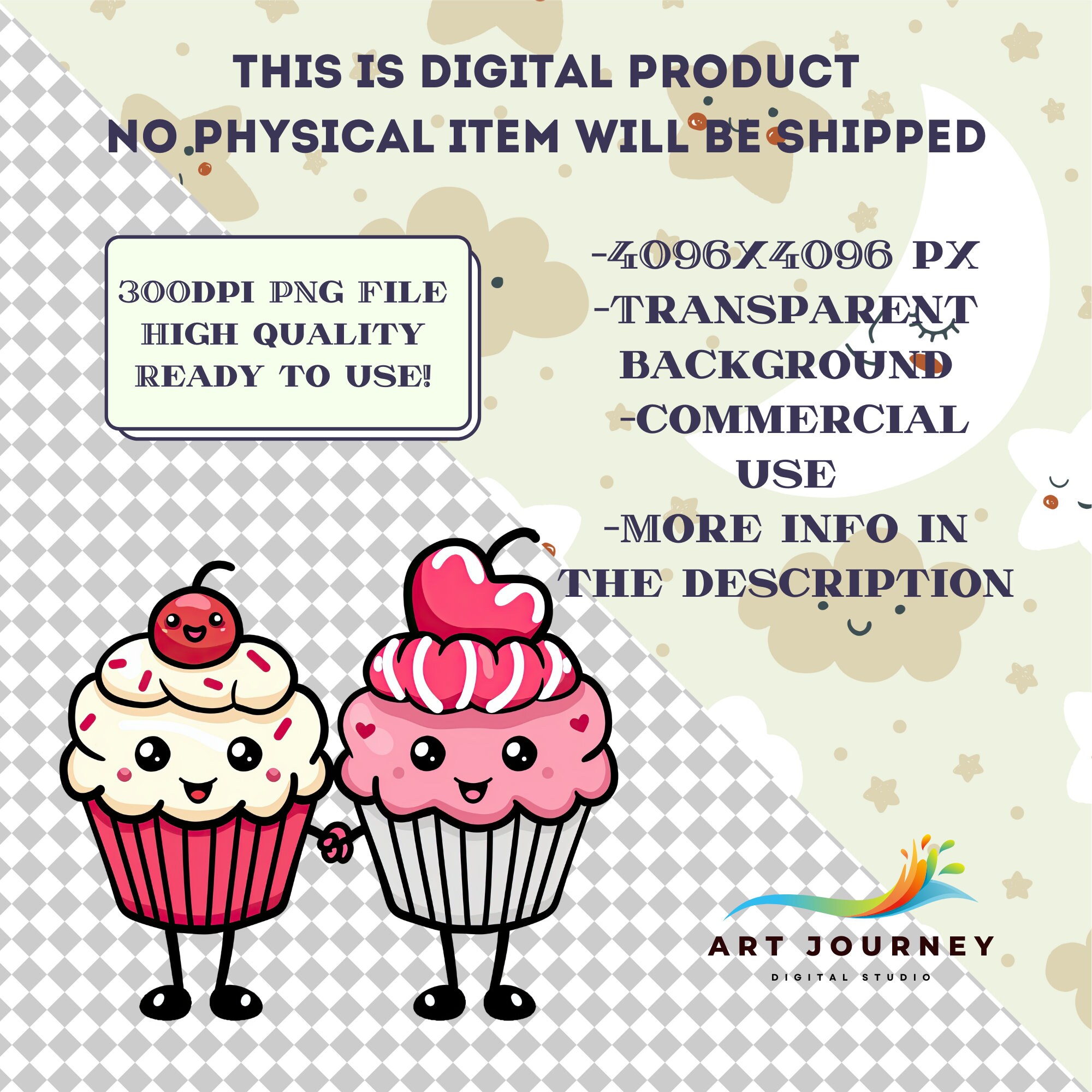 Kawaii Cupcake Clipart Bundle - 52 PNG Bundle Adorable Cupcake Clipart ...