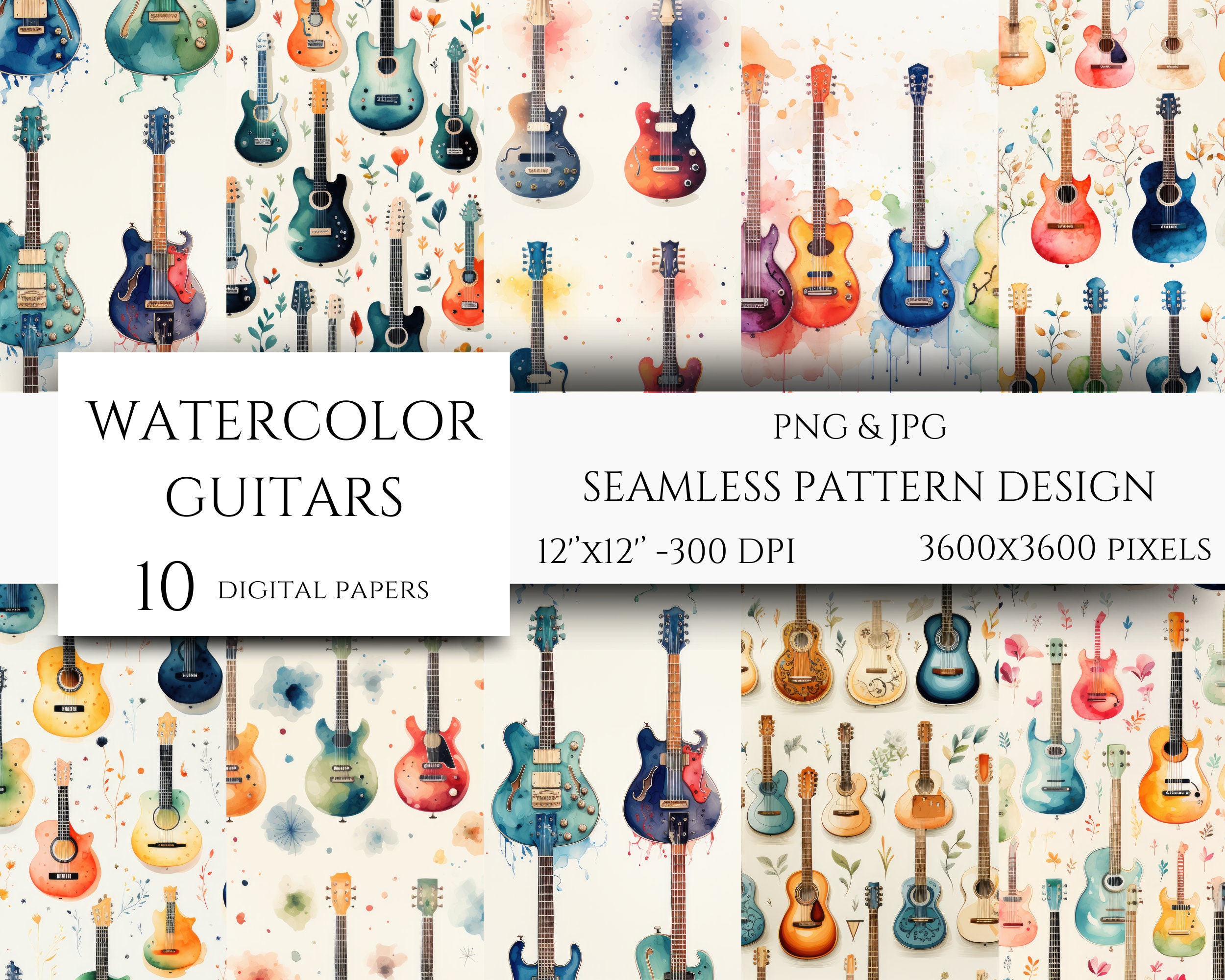 Minimal Guitar Digital Paper | Seamless Patterns | Music Patterns ...
