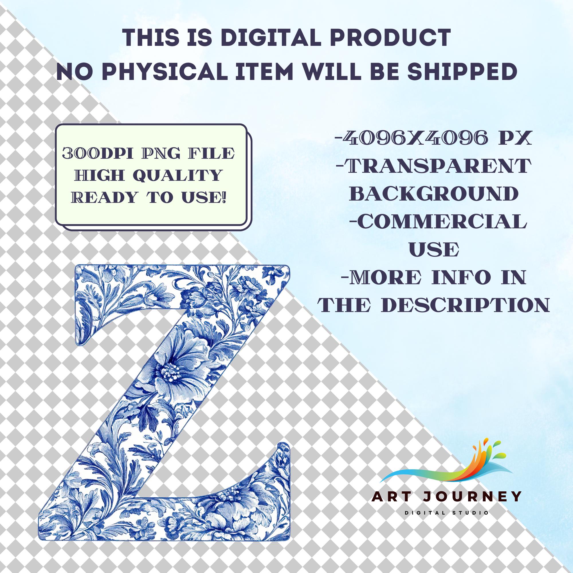 Chinoiserie Alphabet Clipart Bundle, 36 PNG Vintage Blue Watercolor ...