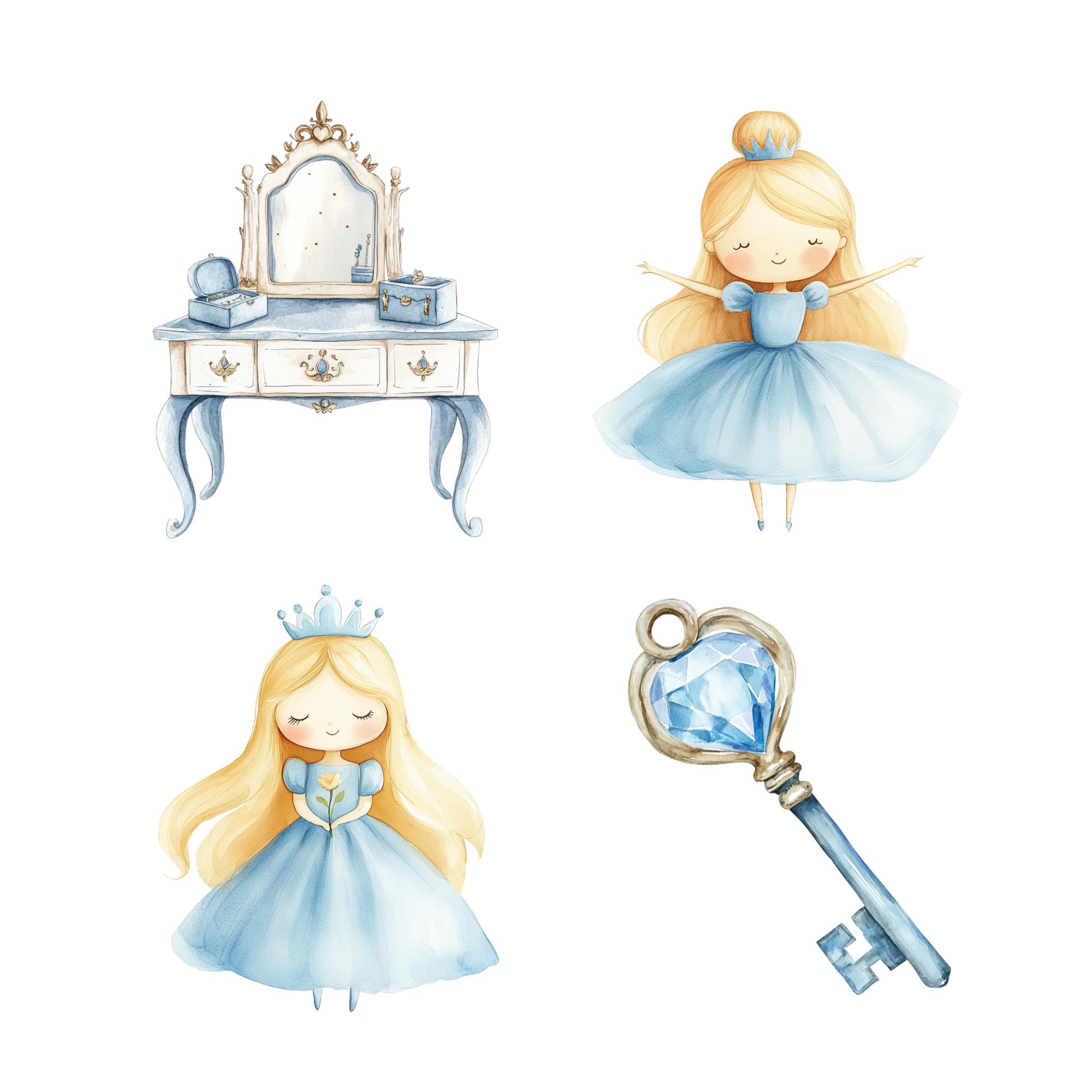 Watercolor Princess Clipart | Blue Fairytale Princess PNG | Cute Girl ...