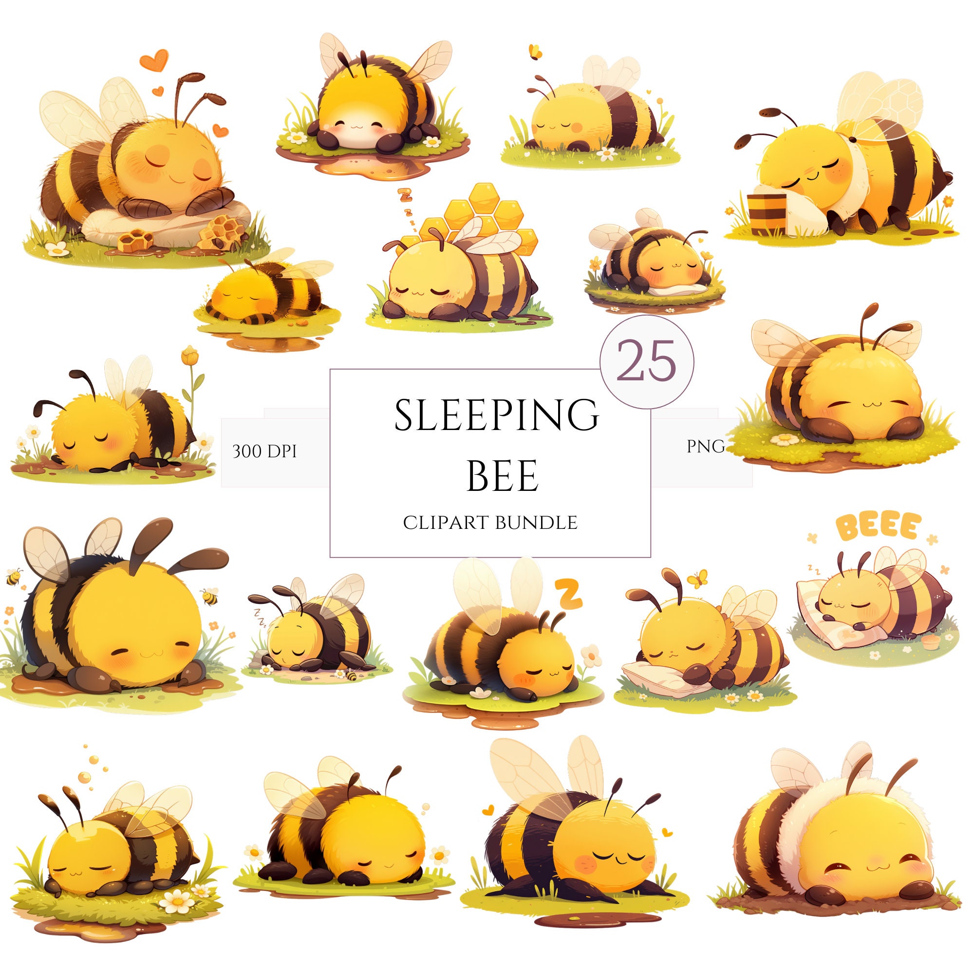 25 Watercolor Bee Clipart, Commercial Use, Sleeping Bee, Transparent ...