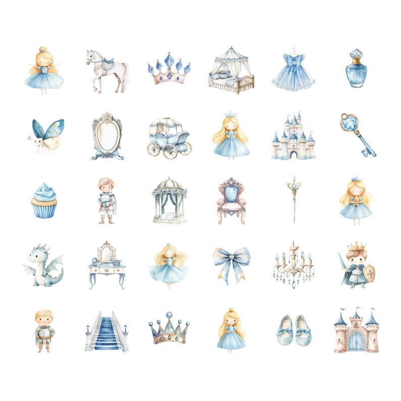 Watercolor Princess Clipart | Blue Fairytale Princess PNG | Cute Girl ...