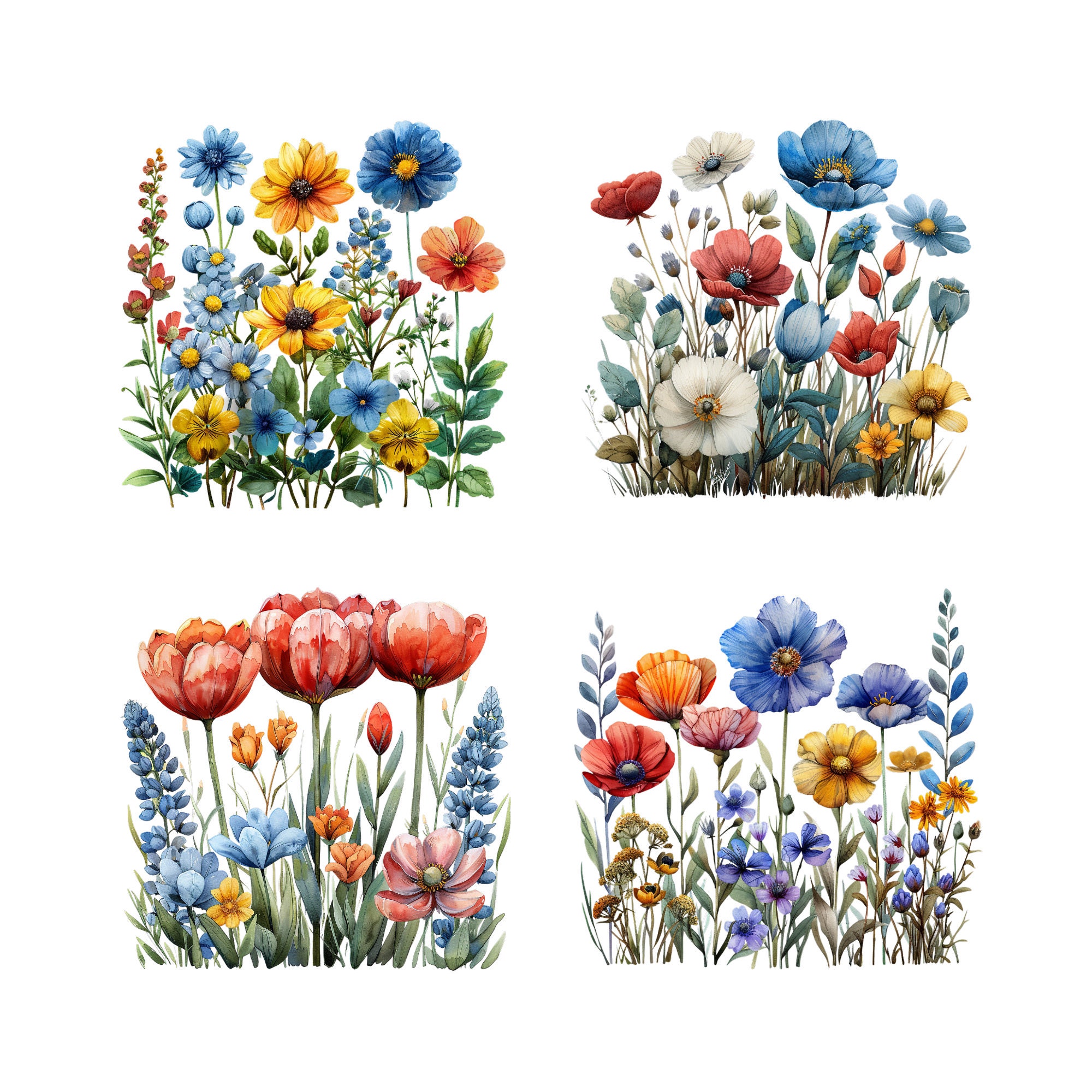 20 Spring Flowers PNG, Watercolor Floral Clipart Bouquets, Elements ...