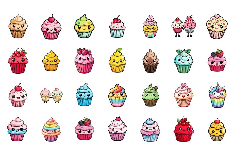 Kawaii Cupcake Clipart Bundle 52 PNG Bundle Adorable Cupcake Clipart ...