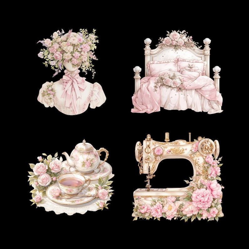 Shabby Chic Clipart, Watercolor Victorian Decor Clipart, Junk Journal ...