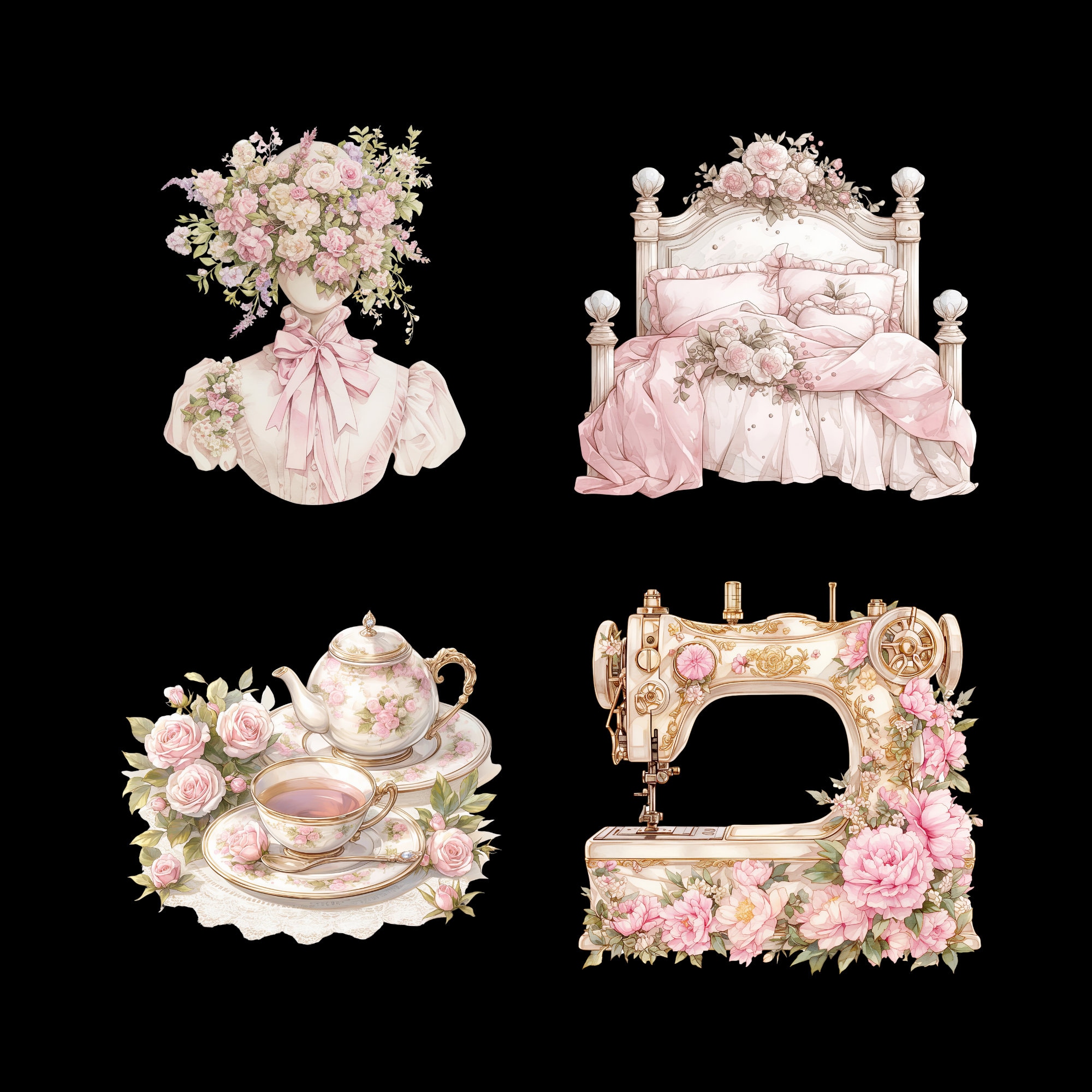 Shabby Chic Clipart, Watercolor Victorian Decor Clipart, Junk Journal ...
