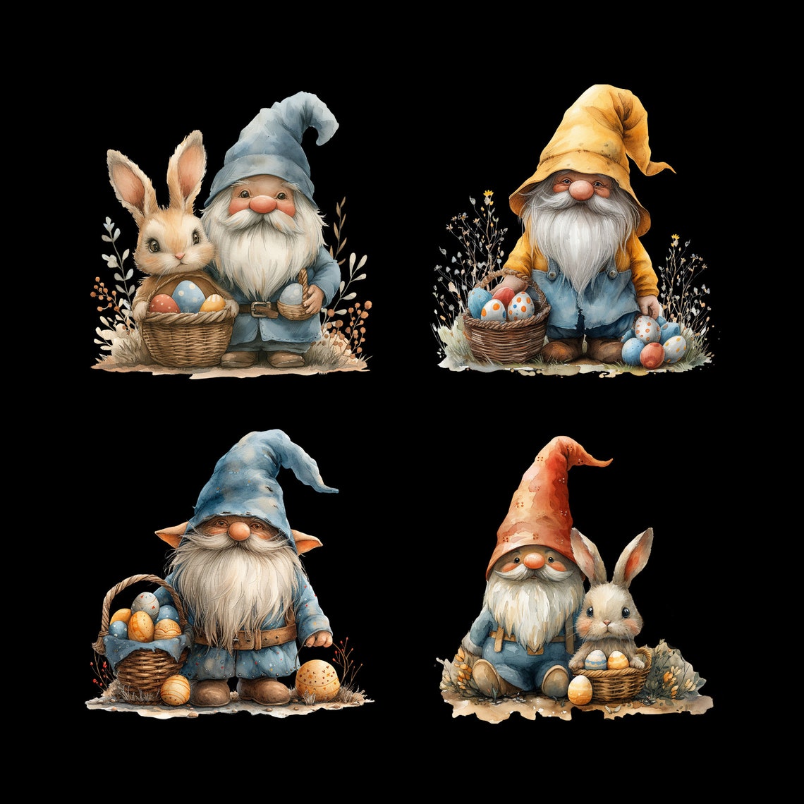 Watercolor Easter Gnome Collection Clipart, 20 PNG Easter Clipart ...