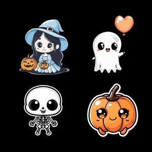 Cute Spooky Cartoon Halloween 35 PNG Clipart Bundle, Pumpkin Stickers ...