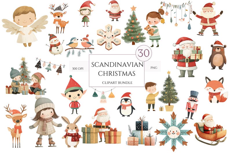30 Christmas Characters, Cute Scandinavian Christmas Clipart, Christmas ...