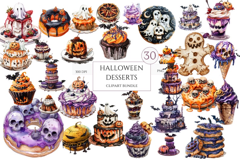 30 Watercolor Halloween Sweets Clipart, Halloween PNG, Halloween Party ...