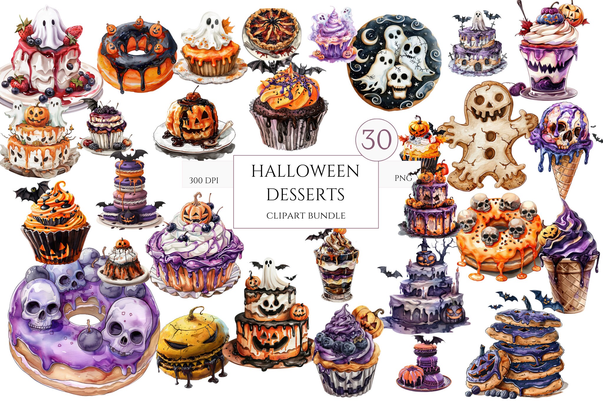 30 Watercolor Halloween Sweets Clipart, Halloween PNG, Halloween Party ...