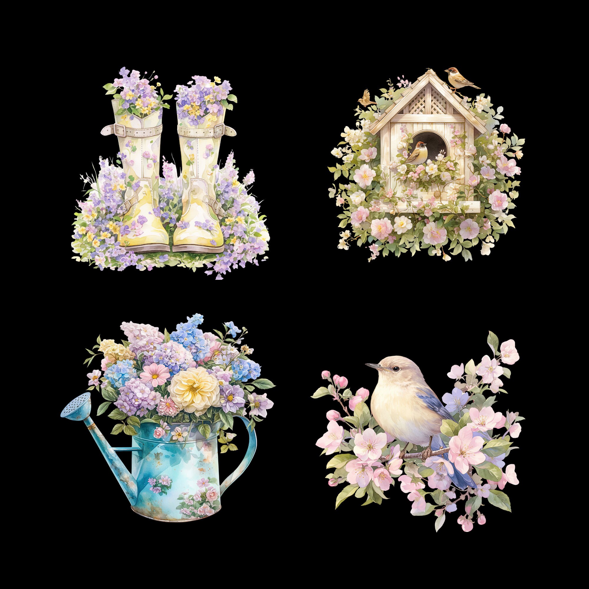 30 PNG Watercolour Spring Garden Clipart, Garden PNG Bundle, Spring ...