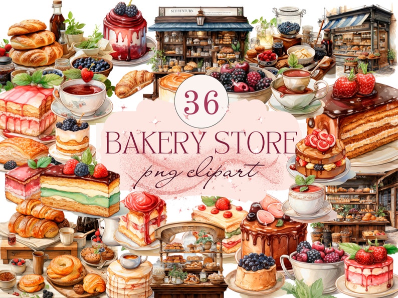 Cute Bakery Shop Clipart | Watercolor Bakery Storefronts |bakery Scene ...