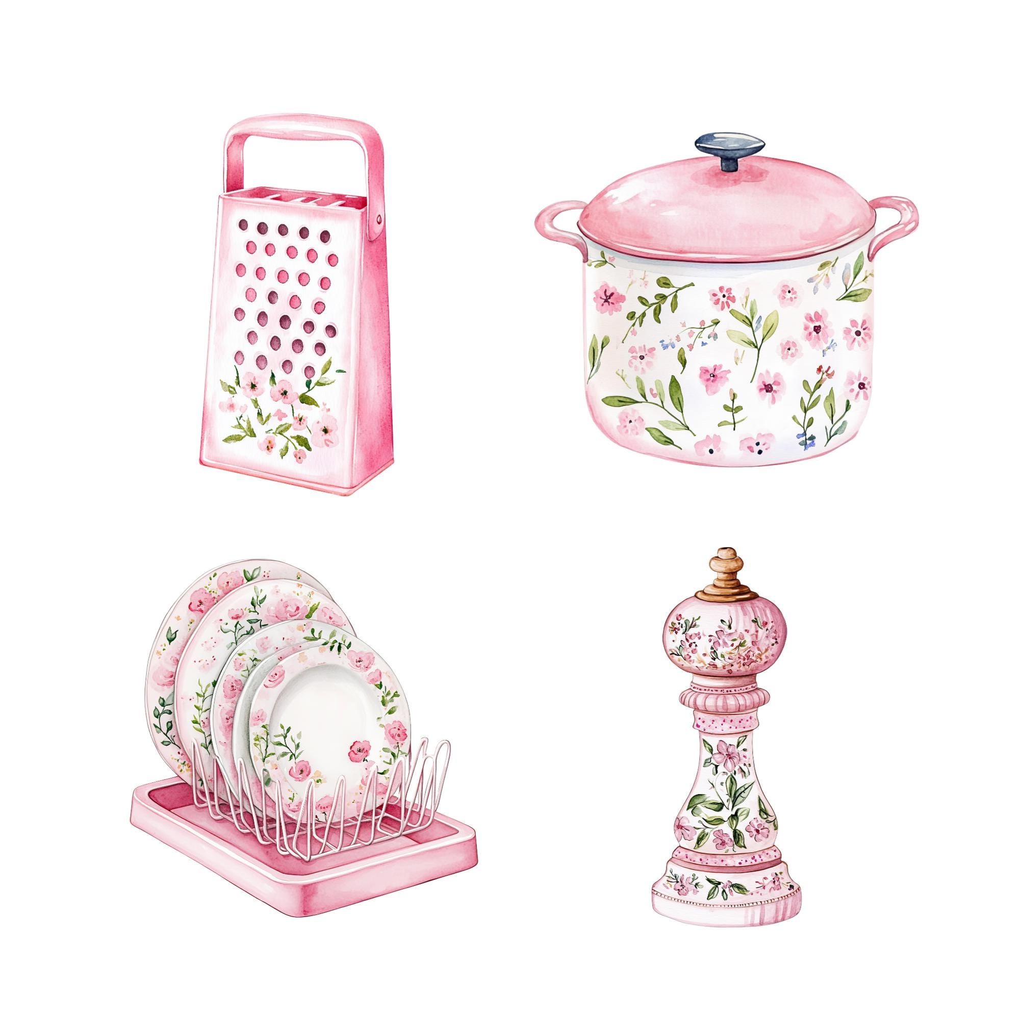 30 PNG Pink Kitchen Clipart, Watercolor Kitchenware Clipart, Shabby ...