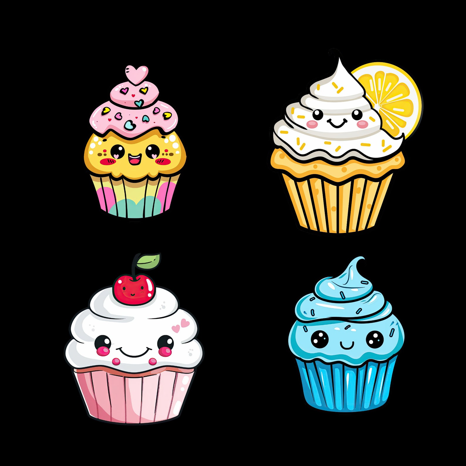 Kawaii Cupcake Clipart Bundle - 52 PNG Bundle Adorable Cupcake Clipart ...