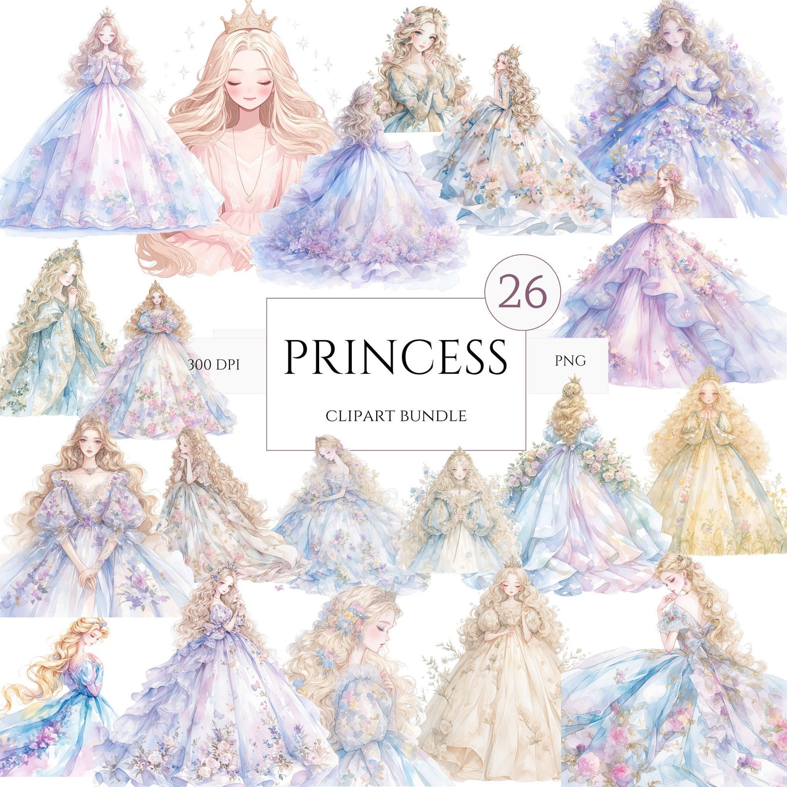 26 Princess Clipart Watercolor Princess Clipart Fairytale Clipart ...