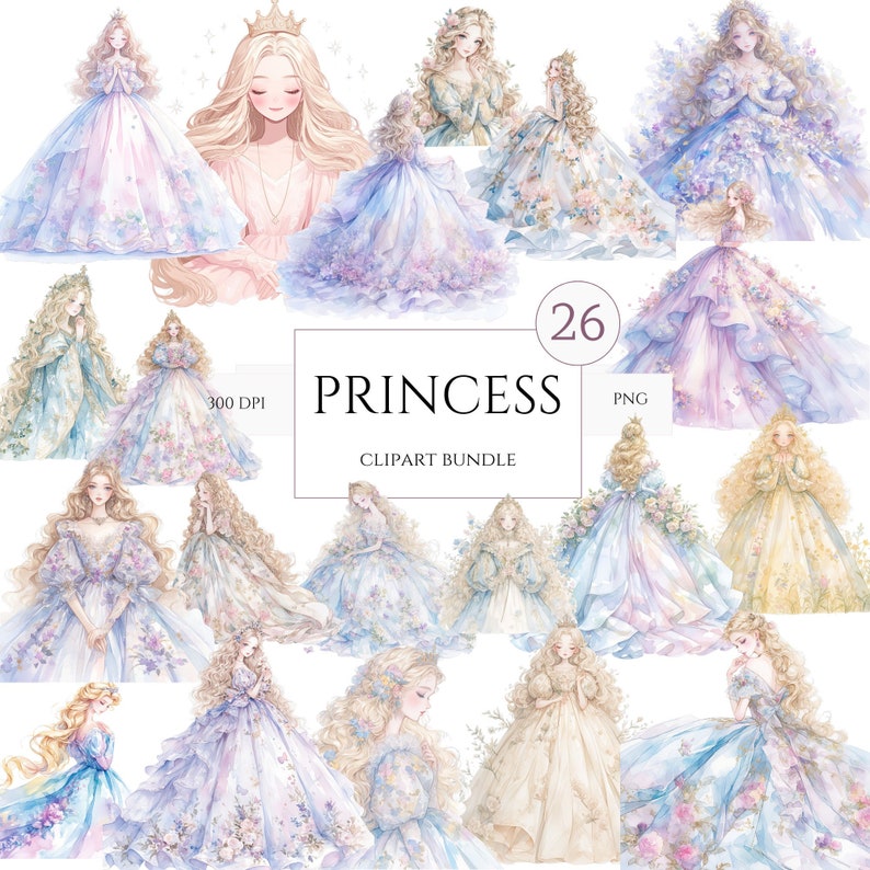 26 Princess Clipart Watercolor Princess Clipart Fairytale Clipart ...