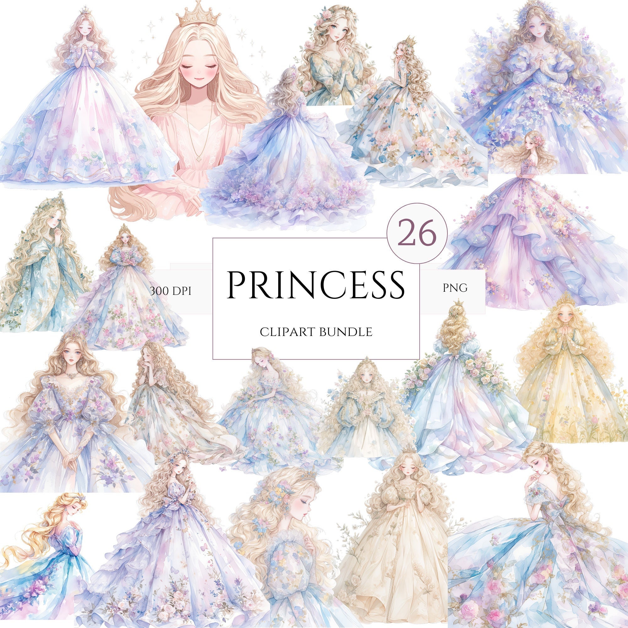 26 Princess Clipart Watercolor Princess Clipart Fairytale Clipart ...