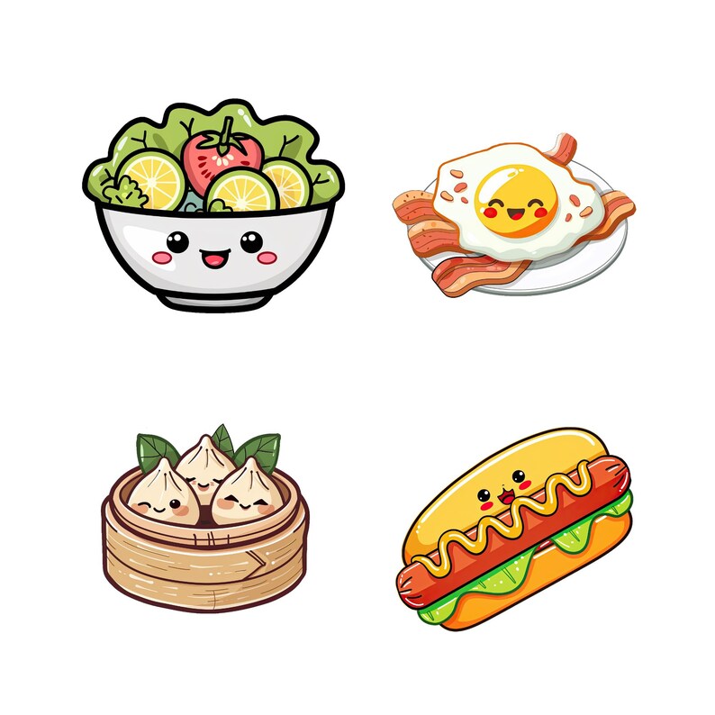 50 Cute Kawaii Food Clip Art PNG Bundle | Kawaii Breakfast | Kawaii ...