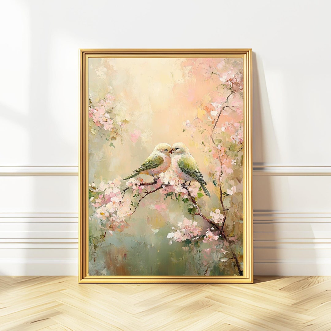 Cute Love Birds on Branch Art Print, Romantic Printable Wall Art ...