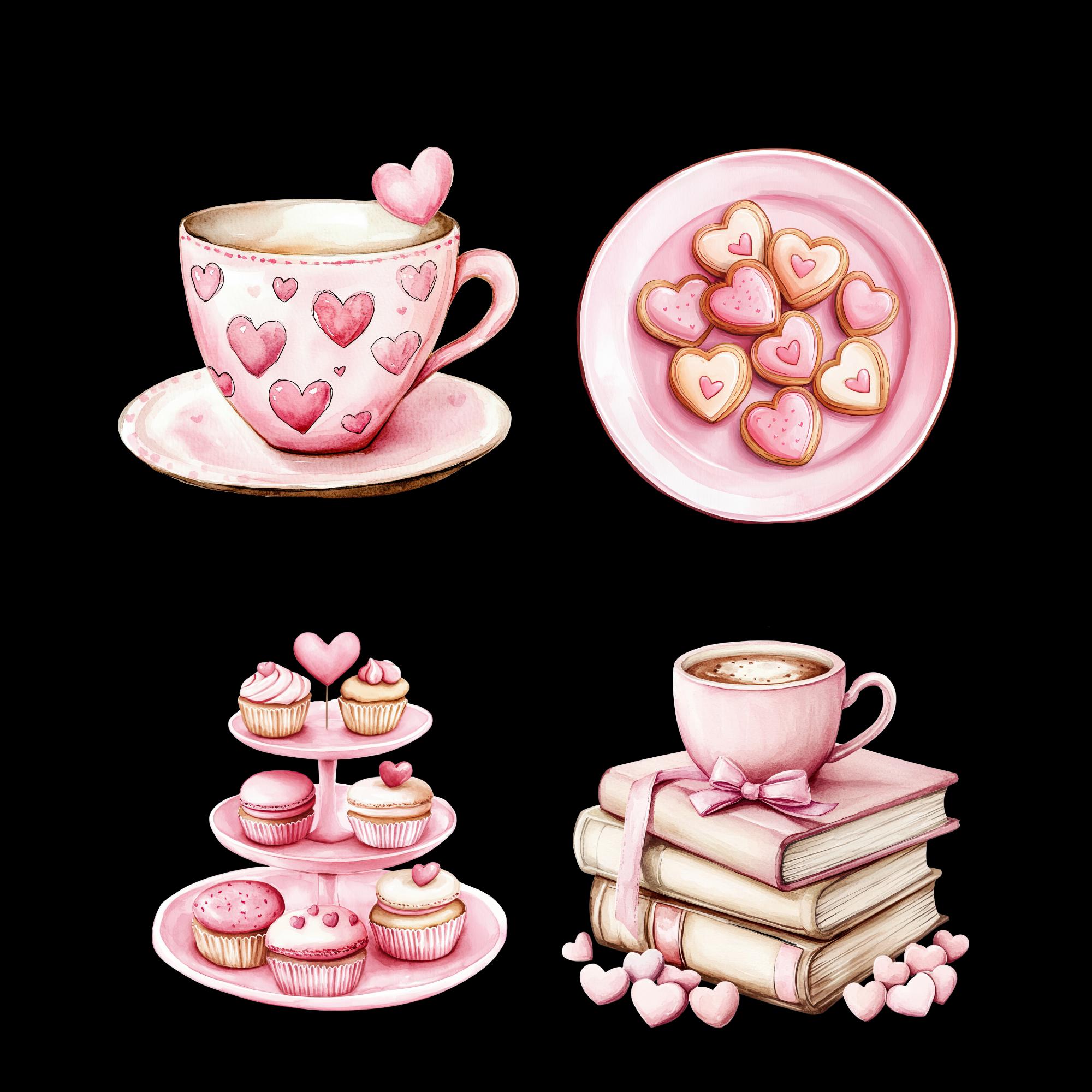 Valentines Day Tea Clipart, Pink Watercolor Afternoon Tea Party, High ...