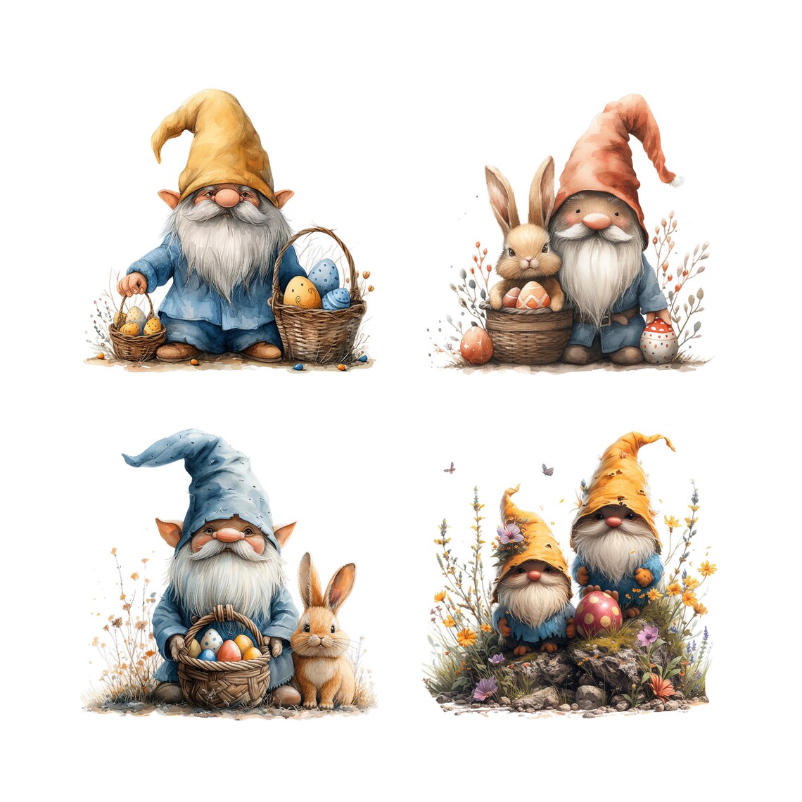 Watercolor Easter Gnome Collection Clipart, 20 PNG Easter Clipart ...