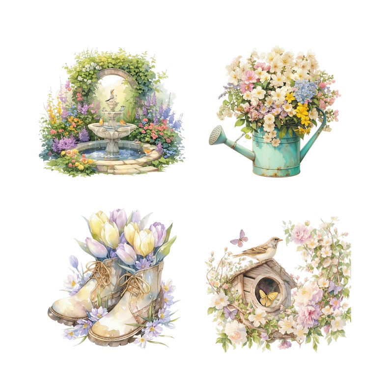 30 PNG Watercolour Spring Garden Clipart, Garden PNG Bundle, Spring ...