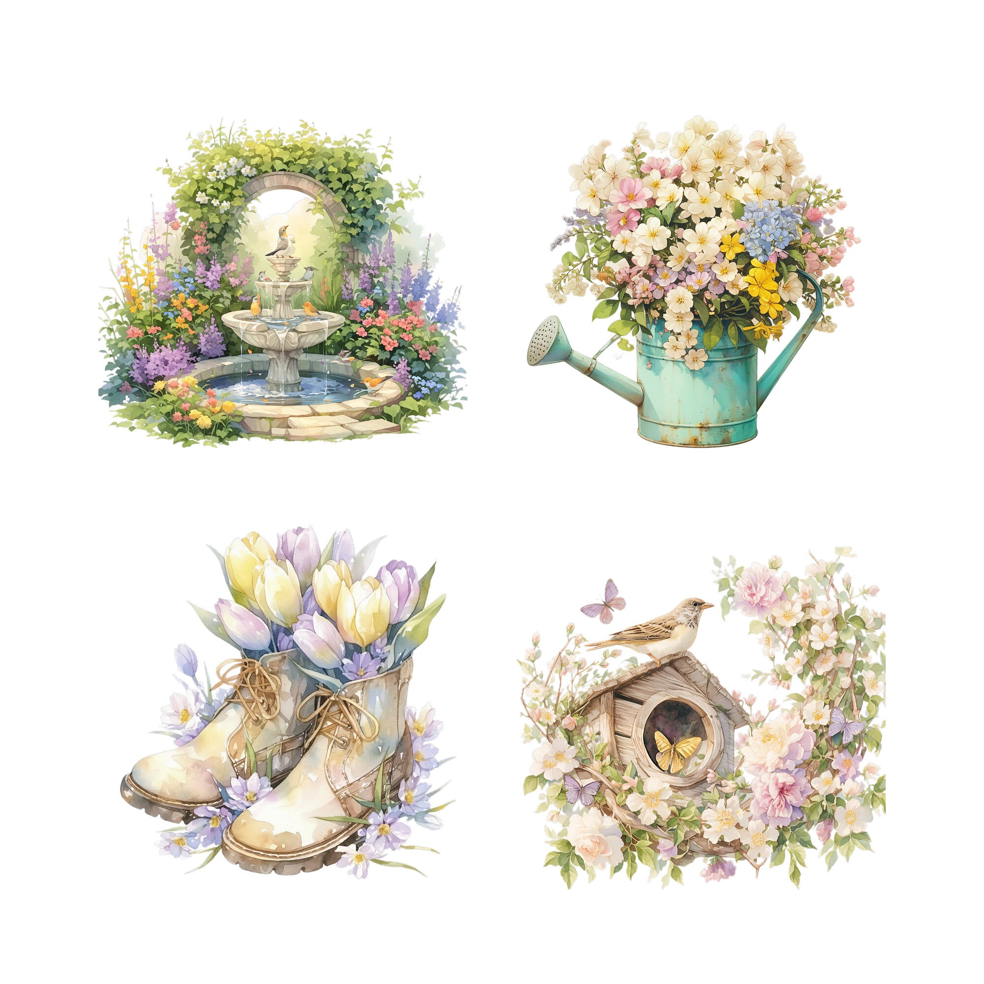 30 PNG Watercolour Spring Garden Clipart, Garden PNG Bundle, Spring ...