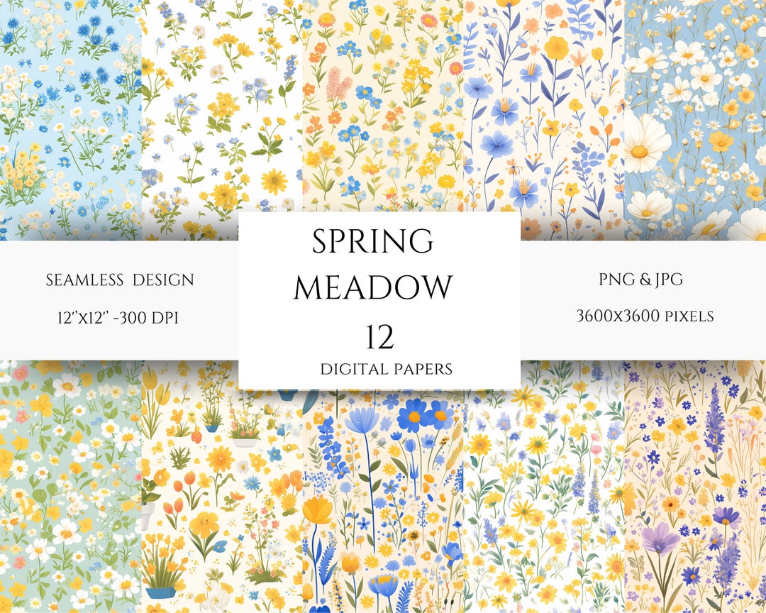Seamless Watercolor Wildflowers Digital Paper, Spring Floral Seamless ...