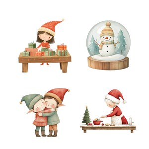 100 Santas Workshop Christmas Watercolor Clipart, PNG, Winter Clipart ...