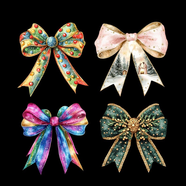Christmas Bow Bundle, Coquette Christmas Bow Clipart Set, 50 PNG ...