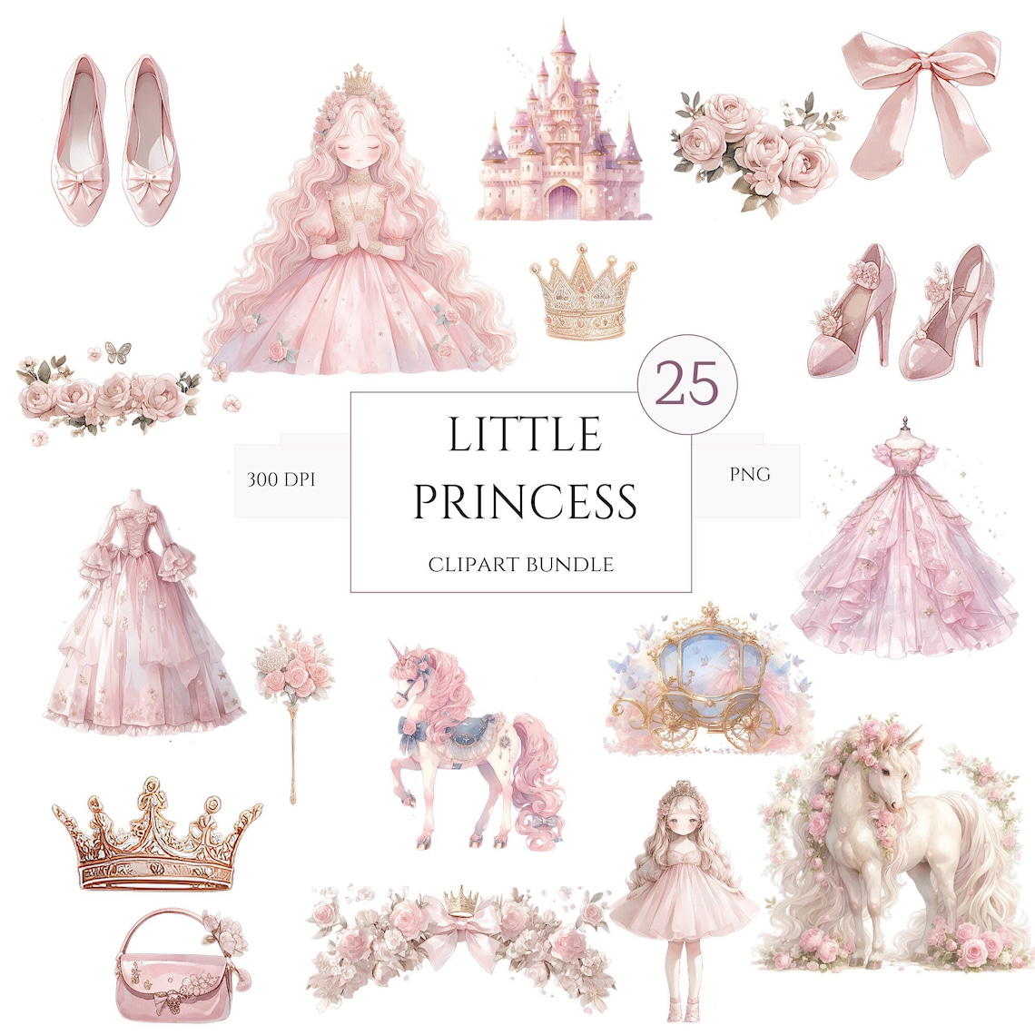 25 Little Princess Clipart Watercolor Princess Clipart Fairytale ...