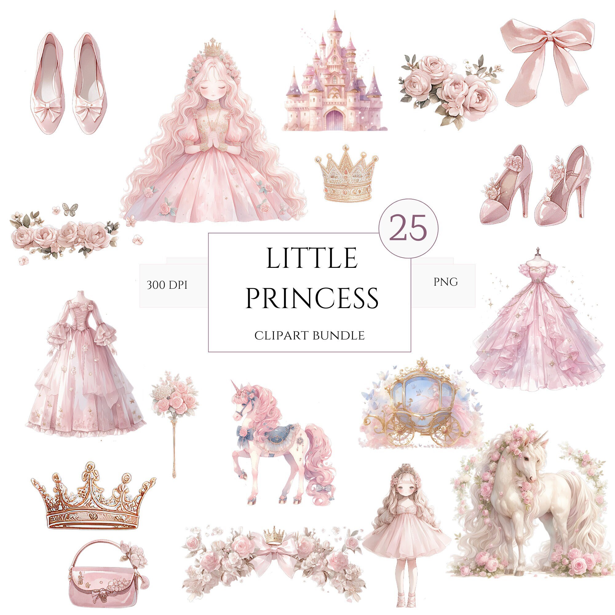 25 Little Princess Clipart Watercolor Princess Clipart Fairytale ...