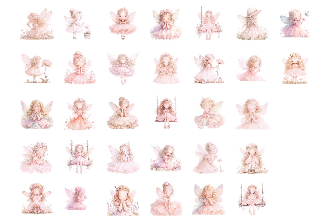32 Pink Fairy Clipart, Magical Fairy and Pink Flower Clipart, Fantasy ...
