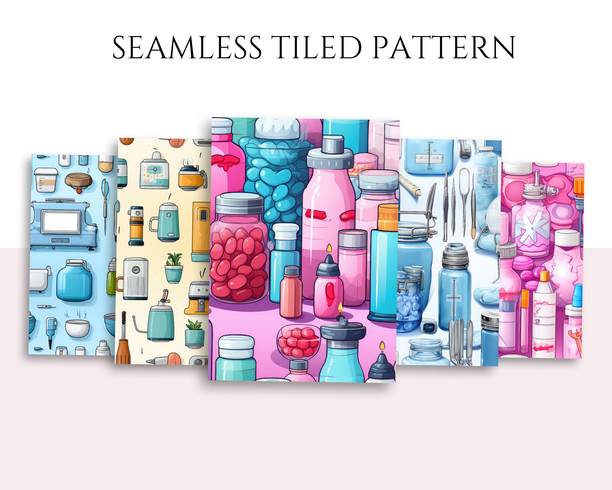 Nurse Seamless Pattern Digital Paper Png Bundle, Nurse Repeating ...