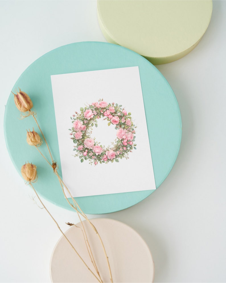 Set of 20, Pink and White Roses Frame Watercolor, Floral Frame Clipart ...