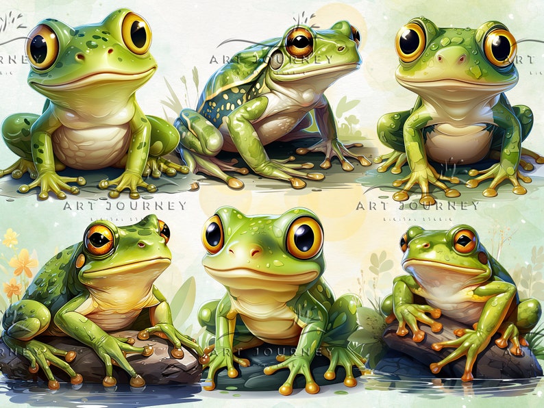 Watercolor Green Frogs Clipart - Cute Frog Floral Clip Art in PNG ...
