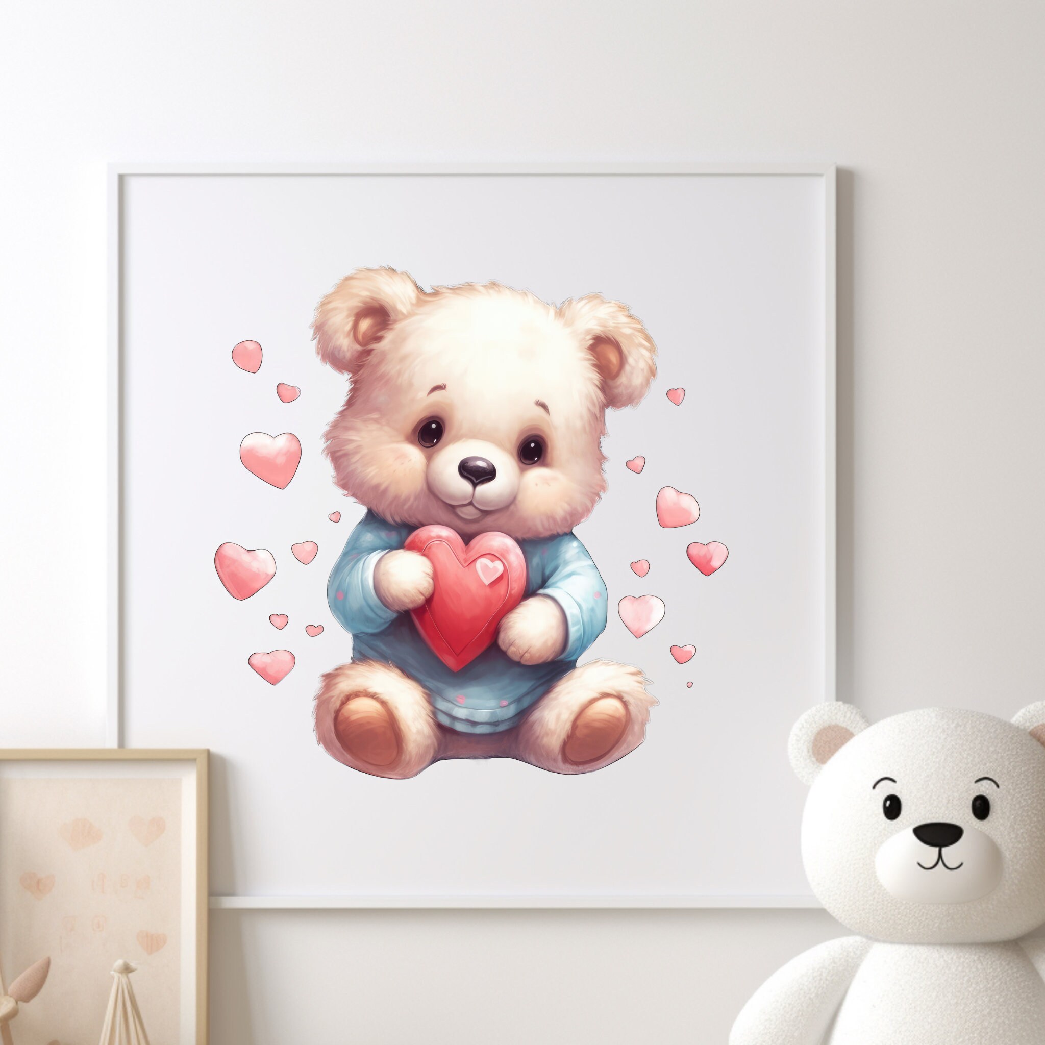Watercolor Valentines Teddy Bear Clipart, 12 PNG Valentines Day Clipart ...