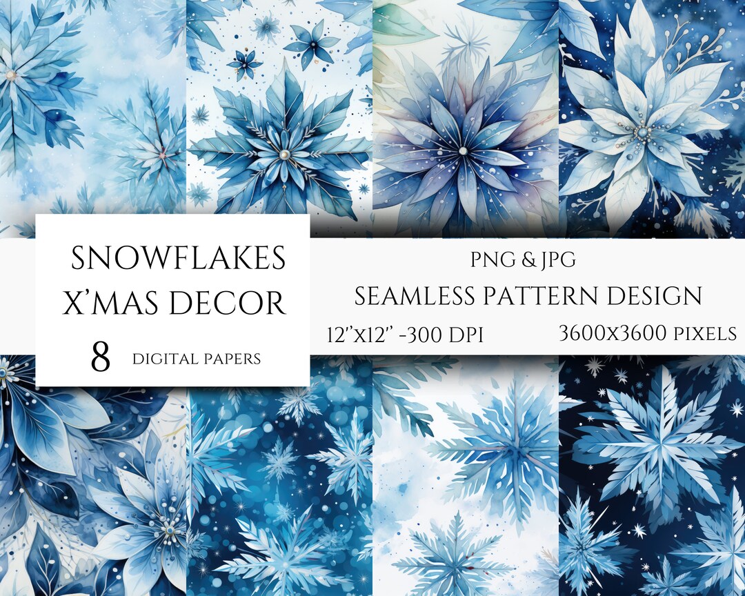 Watercolor Snowflakes Papers, Digital Snowflakes Paper, Gold Snowflakes ...