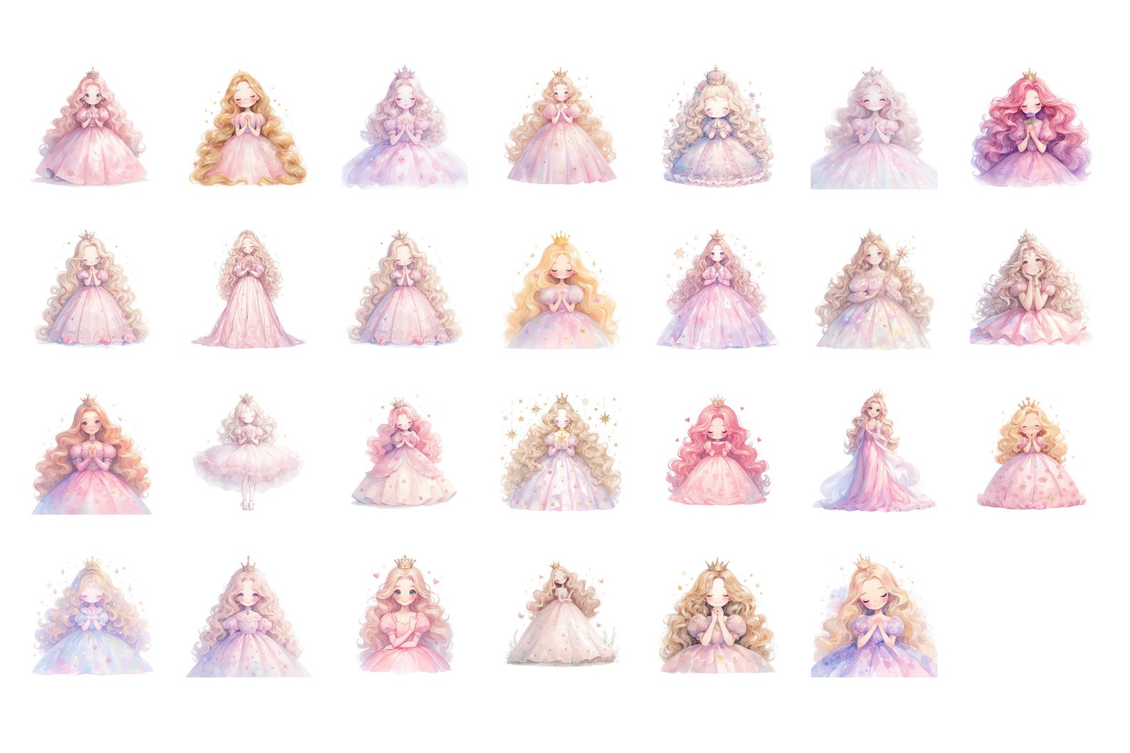27 Little Princess Clipart Watercolor Princess Clipart Fairytale ...